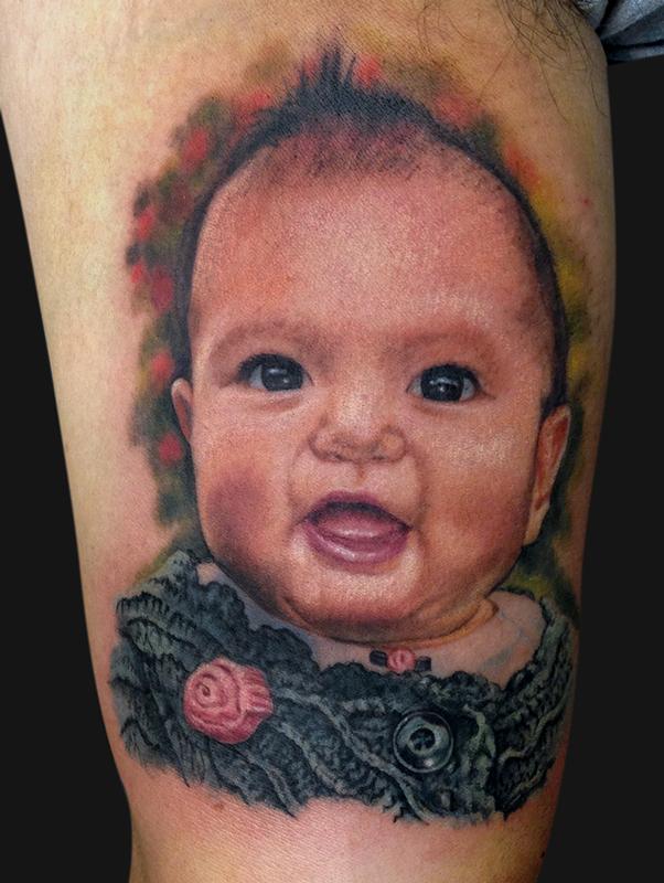 Baby Daughter Color Portrait Tattoo by Jamie Lee Parker: TattooNOW