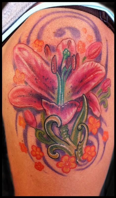 lily flower color tattoo by Phil Robertson: TattooNOW