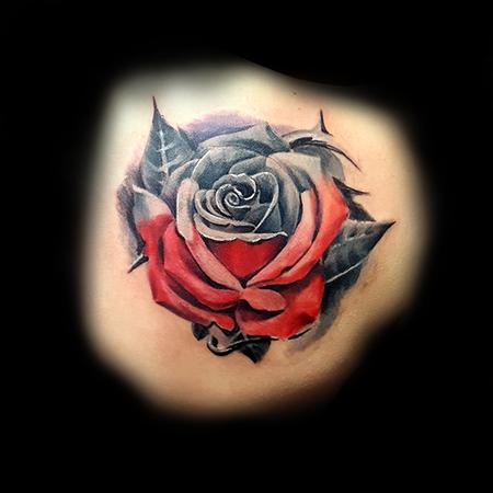 Red and Grey Rose by Manny Almonte: TattooNOW