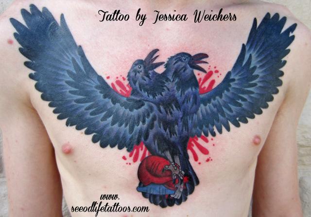 Two Headed Crow with heart by Jessica Weichers: TattooNOW