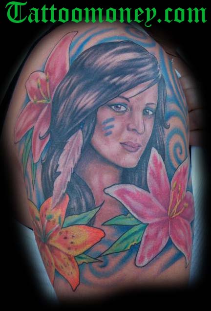 Indian Girl Color Portrait Tattoo by Stevie Monie: TattooNOW