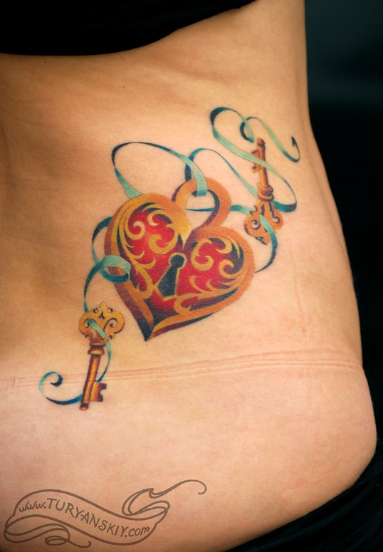 Chained Heart Tattoo With Lock